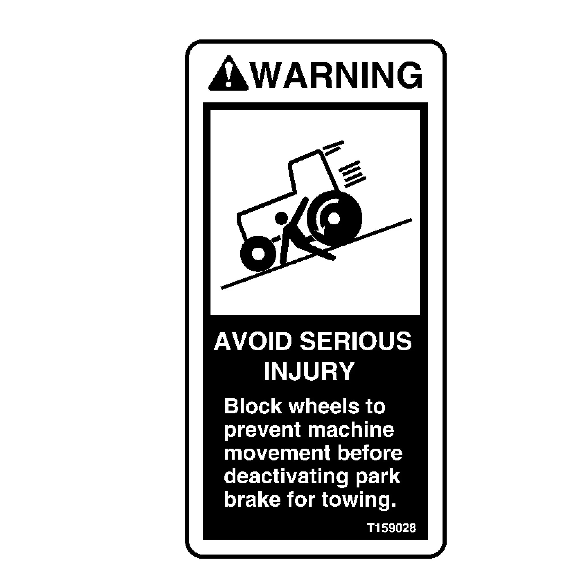 T159028: Park Brake Warning Label, English | Shop.Deere.com